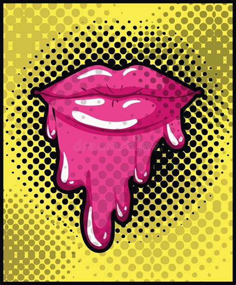 Female Lips Dripping Pop Art Style Stock Vector Illustration Of