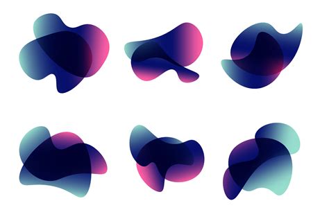 Set Of Isolated Blu Green Red Fluid Blobs Gradient Green And Violet