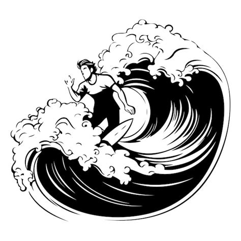 Premium Vector Surfer On The Wave Vector Illustration Of A Man Surfing On A Wave