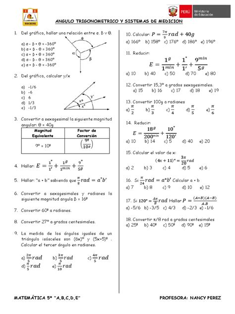 Sistemas De Medición Angular Y Conversiones Trigonométricas Pdf Unidades De Medida