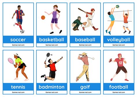 Sports Flashcards Printable Sports Vocabulary Flashcards Educational