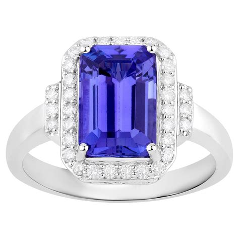 Tanzanite Ring Diamond Halo 3 5 Carats 14k White Gold For Sale At 1stdibs