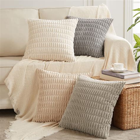 Fancy Homi 4 Packs Neutral Decorative Throw Pillow Covers 22x22 Inch
