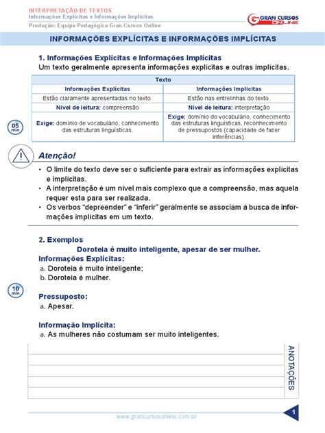 Informações Explícitas E Implícitas Em Textos Pdf Interpretação