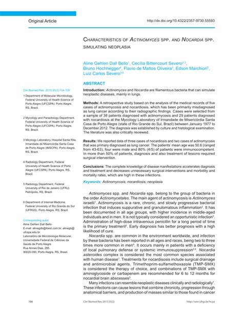 Pdf Characteristics Of Actinomyces Spp And Nocardia Spp Simulating