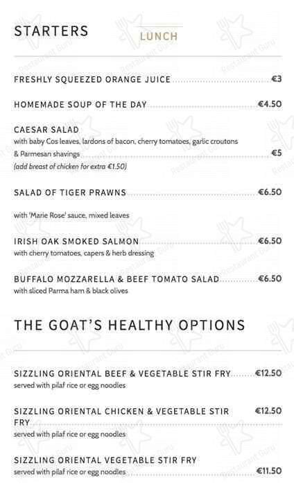 Menu At The Goat Bar Grill Dublin 14 Lower Kilmacud Rd