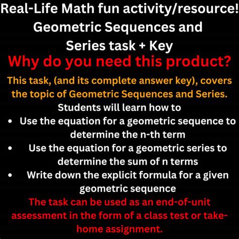 Real Life Math Fun Activityresource Geometric Sequences And Series