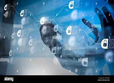 blockchain technology concept with diagram of chain and encrypted