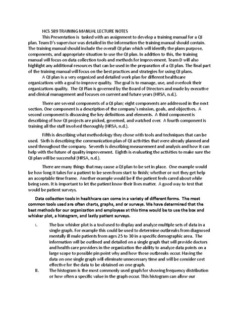HCS 589 Training Manual Lecture Notes HCS 589 TRAINING MANUAL LECTURE