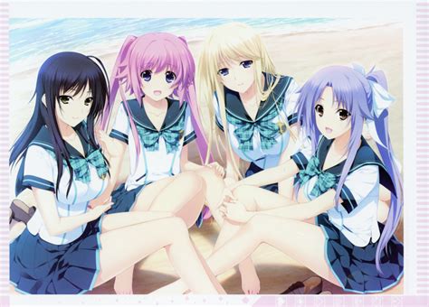 Safebooru 4girls Beach Black Hair Blonde Hair Blue Eyes Brown Eyes