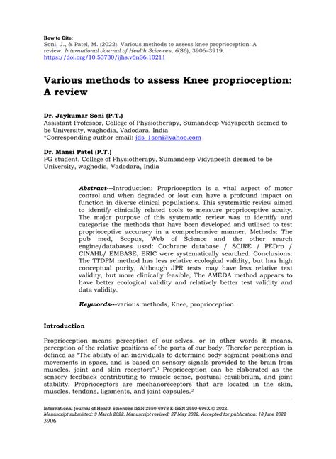 Pdf Various Methods To Assess Knee Proprioception A Review