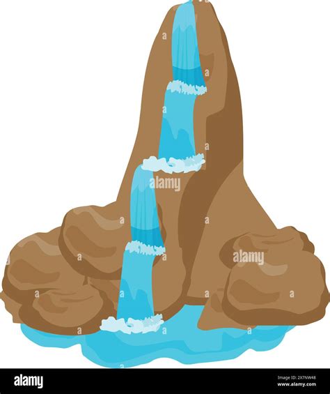 Vibrant Cartoon Waterfall Landscape Illustration With Cascading Water