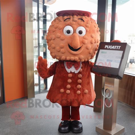 Rust Candy Mascot Costume Character Dressed With A Blouse And Lapel Pins Mascot Costumes