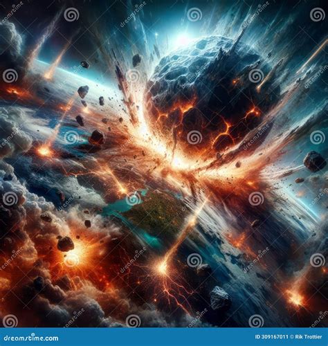 Global Accident Collision Of An Asteroid With The Earth Stock Illustration Illustration Of
