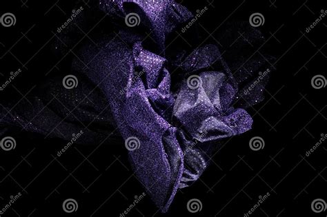 Purple Violet Glitter Fabric Flying In Curve Shape Piece Of Textile Purple Violet Glitter