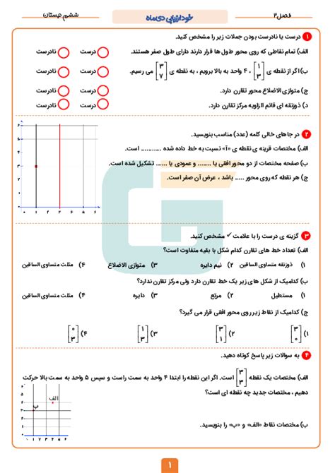 خودارزیابی توصیفی ریاضی ششم دبستان جمال فصل 4 تقارن و مختصات گاما
