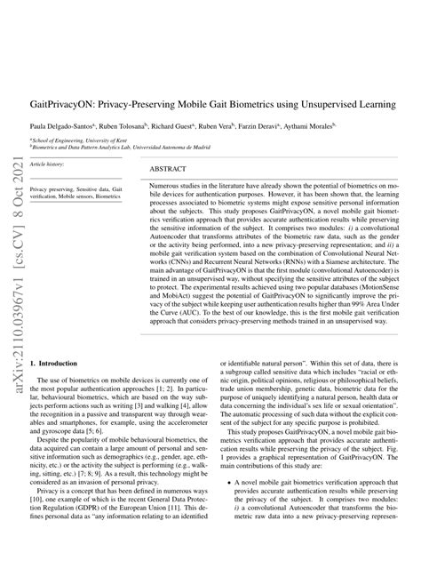 Pdf Gaitprivacyon Privacy Preserving Mobile Gait Biometrics Using Unsupervised Learning