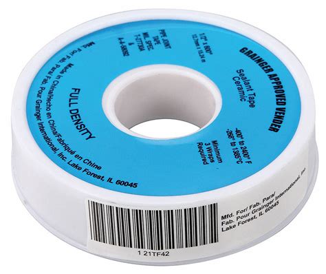 GRAINGER APPROVED Thread Sealant Tape PTFE To Sg In Width In Length Yellow