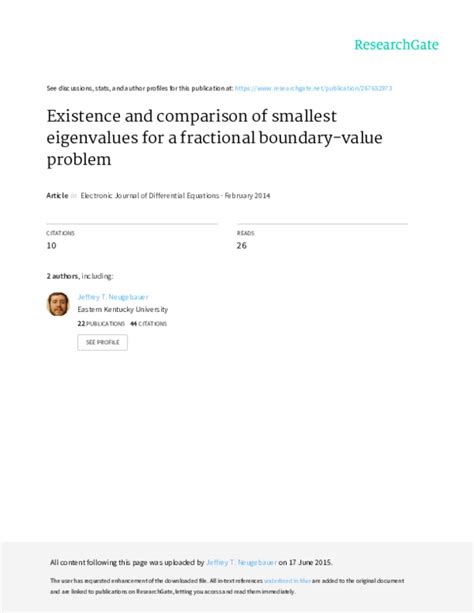 Pdf Existence And Comparison Of Smallest Eigenvalues For A Fractional Boundary Value Problem