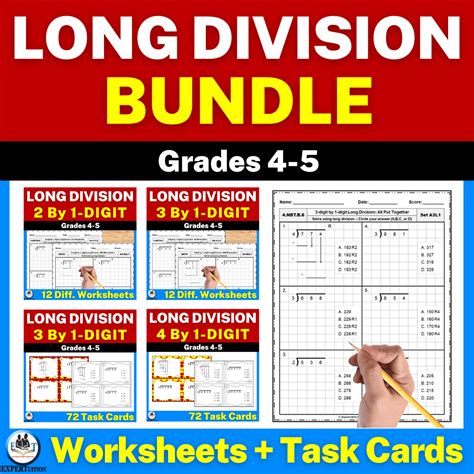 Long Division For Grade 4 Worksheets And Task Cards Bundle Expertuition
