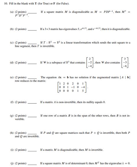 Solved A 2 Points If A Square Matrix M Is Diagonalizable
