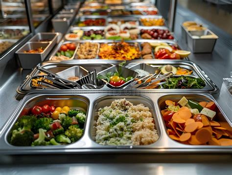 Balanced Nutritious Lunch Spread Across Steel Tray In Contemporary