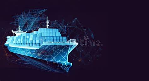 Worldwide Cargo Ship Polygonal Wireframe Mesh Art Looks Like Constellation On Dark Blue Night