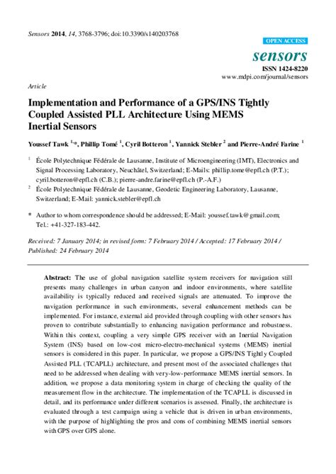 Pdf Article Implementation And Performance Of A Gpsins Tightly Coupled Assisted Pll