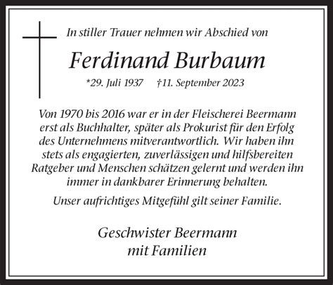 Traueranzeigen Von Ferdinand Burbaum Sich Erinnern De