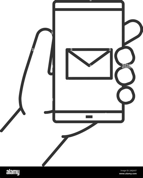 Hand Holding Smartphone Linear Icon Thin Line Illustration Smart Phone Sms Message Contour