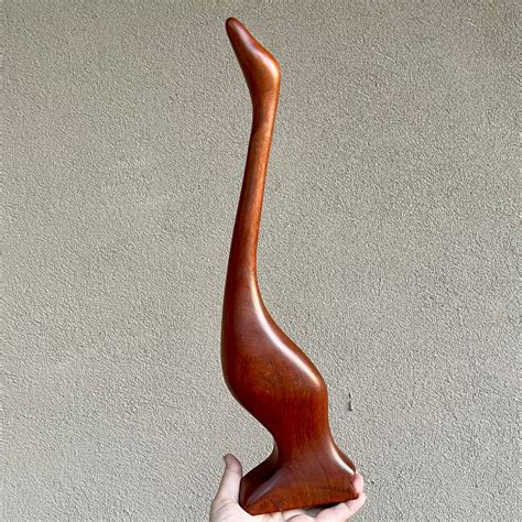 Mid Century Carved Teak Wood Bird Statues 20 And 17 Tall Modernist