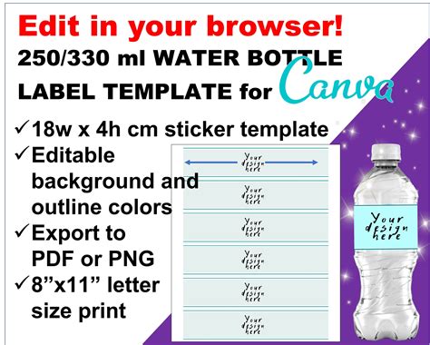 Blank Water Bottle Label Template Canva Template Link