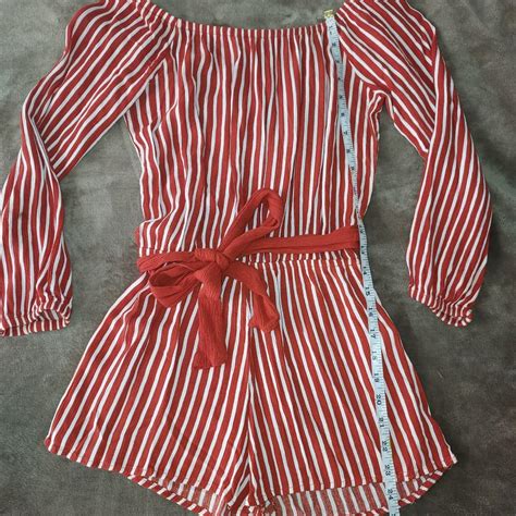 Womens Burnt Orange Striped Romper With Long Sleeves Depop