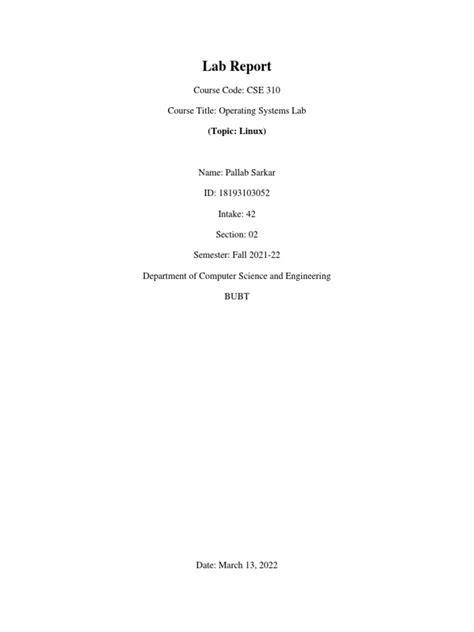 Lab Report Course Code Cse 310 Course Title Operating Systems Lab