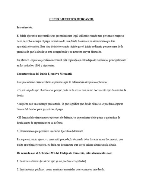 Juicio Ejecutivo Mercantil En México Pdf Pagos Cheque
