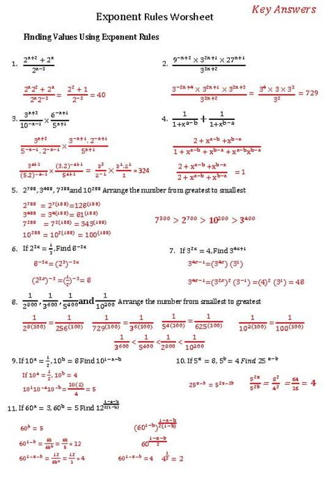 Exponent Rules Worksheet Advanced Practice With Answer Key Tpt