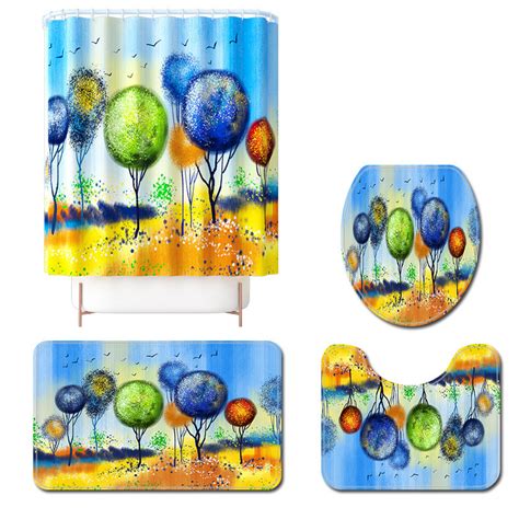 Badu Bg Карикатурен балон с печат Постелка за баня Килим за баня и комплект водоустойчиви завеси