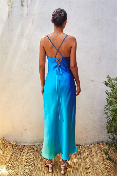 Blue Ombre Criss Cross Back Maxi Dress Pinkblush