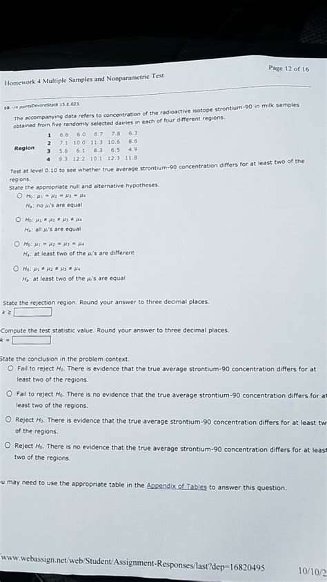 Multiple Samples And Nonparametric Test Page Of Chegg