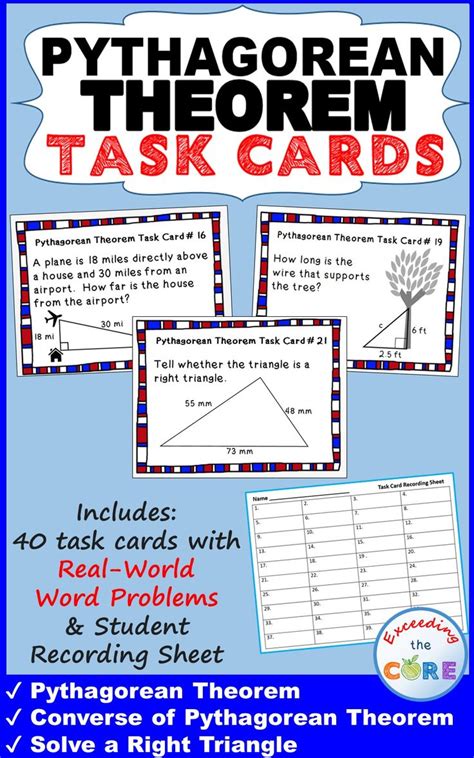 PYTHAGOREAN THEOREM Task Cards Cards Solving Word Problems Pythagorean Theorem