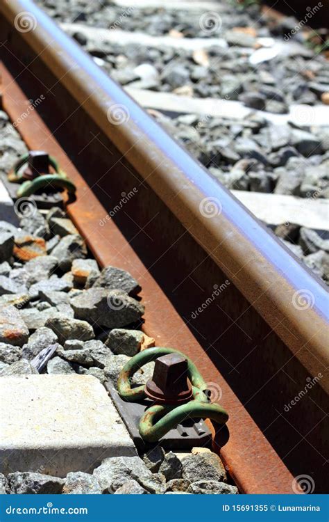Iron Rusty Train Railway Detail Over Dark Stones Stock Image Image Of