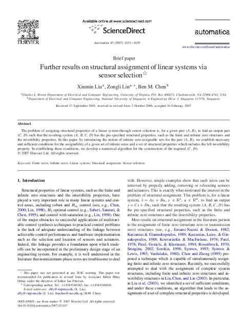 Pdf Further Results On Structural Assignment Of Linear Systems Via