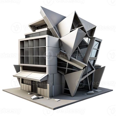 Elegant Vintage Deconstructivist Office Building Fragmented Forms Sharp Angles Dramatic