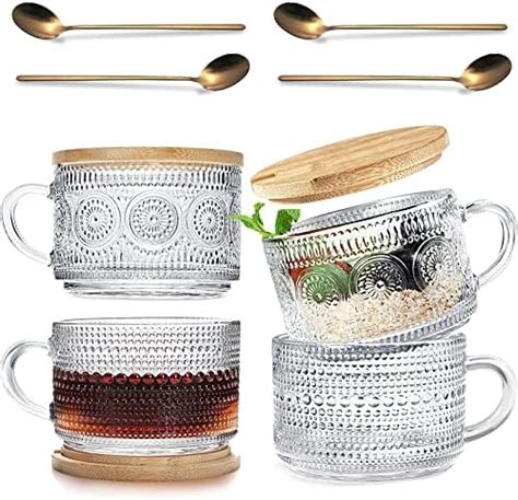 Vintage Coffee Mugs Overnight Oats Containers With Bamboo