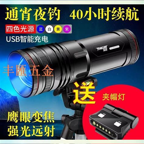 滿290出貨可充電 大功率 四光源 超長待機 防水夜 夜釣燈 遠射燈 照明燈 釣魚燈 4色手電筒 LED手電筒 紫光手電 蝦皮購物