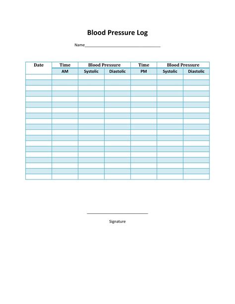 Printable Blood Pressure Log Template