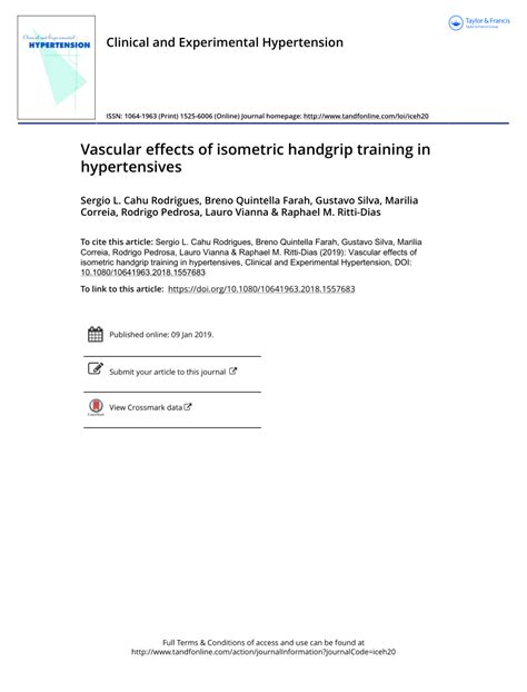 Pdf Vascular Effects Of Isometric Handgrip Training In Hypertensives