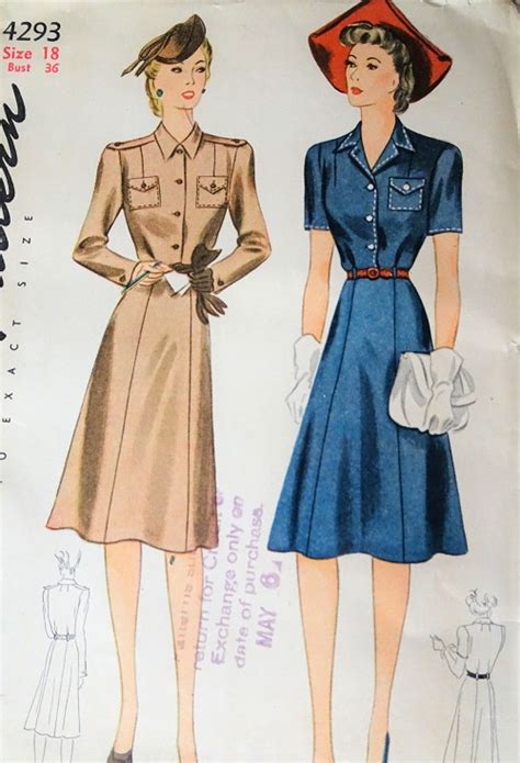 1940s Stylish Ww Ii Dress Pattern Simplicity 4293 Two Great Uniform
