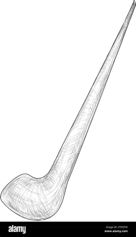 Long Wooden Smoking Tobacco Pipe On White Background Hand Drawn Vector