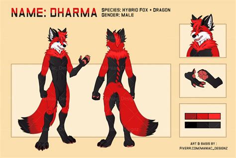 Fox And Dragon Hybrid Furry Fursona Ref Sheets By Maniacdesignz On Deviantart